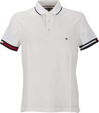 Tommy Hilfiger Herren Poloshirt Kurzarm Flag Cuff Slim Fit, Wei&szlig; (White), S