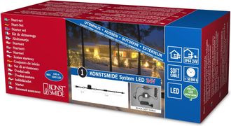 Konstsmide LED System Anschlusskabel für 1040 Dioden / 100 Meter, inkl. Feinsicherung t1.25 A (2 x Ersatzsicherung), 24V Außentrafo. 60 VA (IP44), schwarzes Soft