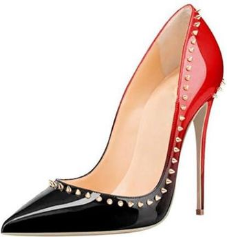 Generic Escarpins Sexy à Bout Pointu et fermé pour Femmes, Chaussures à Talons Aiguilles à Rivets métalliques Tendance, élégantes et à Enfiler pour Robe de Ba
