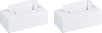 Relaxdays Tücherbox Bambus, Taschentuchbox mit Schiebeboden, Tissue Box für Taschentücher, HxBxT: 7,5 x 24 x 12 cm, weiß 10023252 (Packung mit 2)
