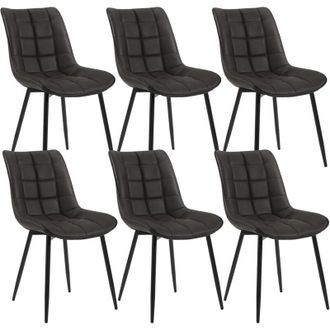 Woltu Woltu - Lot de 6 chaises de salle &agrave; manger - Assise rembourr&eacute;e en similicuir &eacute;pais - Pieds en m&eacute;tal antirouille - Couleur anthracite