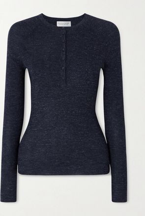 Gabriela Hearst Anges Henley-oberteil Aus Einer Gerippten Mischung Aus Kaschmir, Seide Und Hanf - Blau