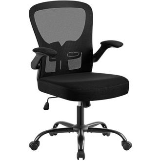 Yaheetech Chaise de Bureau à roulettes avec Accoudoirs Pliables Fauteuil Ordinateur Siège Plus Large Hauteur Réglable 60 x 64 x 95-105 cm Noir