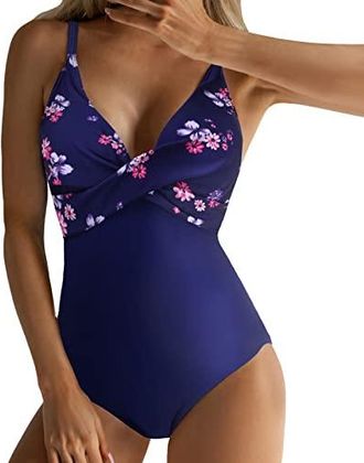 Generic Maillots De Bain Femme Taille Haute Une pièce Ventre Taille Haute Wrap Cravate Dos Monokini FrontCross Maillots de Bain 1 pièce (Purple, XL)