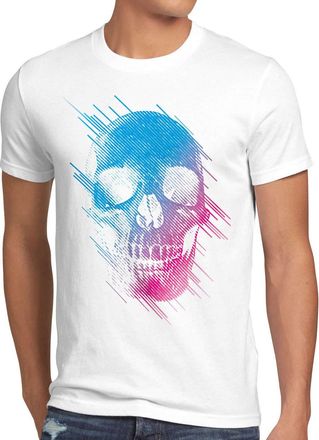 style3 Neon Skull T-Shirt Herren Totenkopf Disco neon Festival, Gr&ouml;&szlig;e:5XL, Farbe:Wei&szlig;
