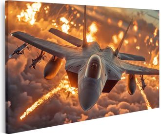 Islandburner Bild auf Leinwand Kampfjet bei Sonnenuntergang mit Feuerschweif Bilder Wandbilder Poster