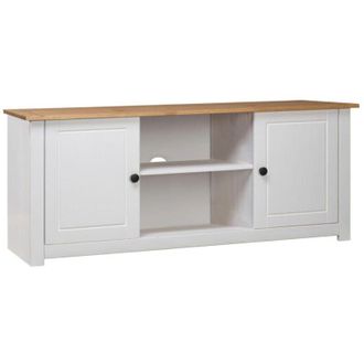 vidaXL Vidaxl - Meuble TV blanc 120x40x50 cm en bois de pin massif - 2 portes et 2 compartiments - Design rustique pour salon