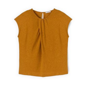 Motivi Leinen-T-Shirt mit Drapierung - - Blouses & Shirts - Damen - Gelb - S