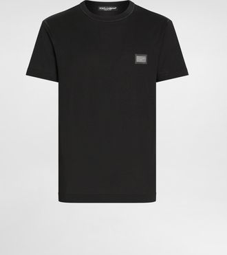 Dolce & Gabbana Baumwoll-t-shirt Mit Logoplakette - Mann T-shirts Und Polos Schwarz 50
