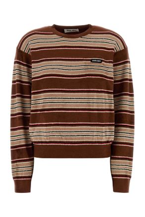 Miu Miu Striped Viscose-Nylon Sweater - Brown