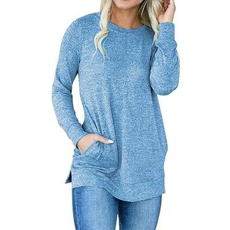 Generic Grand pull ample pour femme - Sweat-shirt surdimensionn&eacute; &agrave; col rond pour femme - Sweatshirts d&eacute;t&eacute; unis &agrave; manches longues avec poches, pulls, chemisier