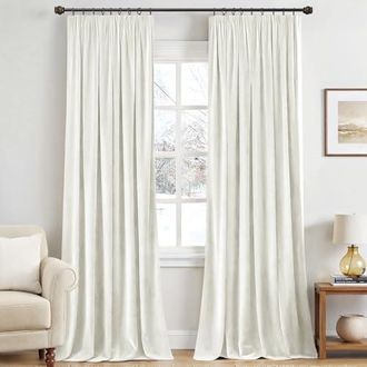 Miulee Rideaux Velours avec Galon Fronceur 140x260 CM Lot de 2, Belle Luxueux Semi-occultant Rideaux Velours Blanc Cass&eacute;, Moderne Rideau Salon Chambre Fenetr