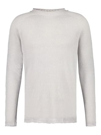 120% Lino pull en lin &agrave; manches longues - Gris