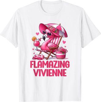 BDAZ Flamazing Vivienne Pink Flamingo Tropical Beach Trip Damen T-Shirt