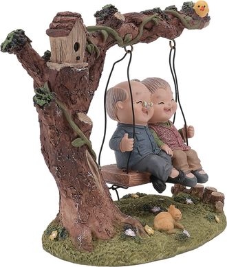 DOITOOL Harzfigur &Auml;lteres Ehepaar Auf Schaukel Desktop Ornament 18X16X8.5Cm Dekoration F&uuml;r Wohnzimmer Schlafzimmer Arbeitszimmer Geschenk F&uuml;r Oma Opa