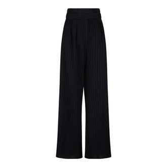 Max Mara Femme, Pantalons, Bleu, Taille: 34 FR Pantalon Large Bleu Marine &agrave; Rayures Fines
