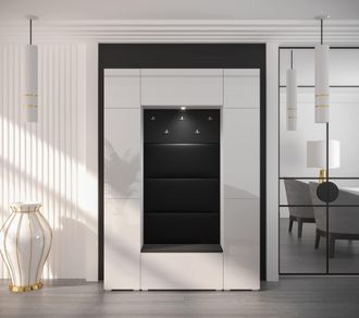 Furnitech GF85 Flur Dielenmöbel Garderobenschrank Dielenschrank Schuhschrank Flurmöbel Set Hochglanz (LED weiß, GF85-21W-HG2)