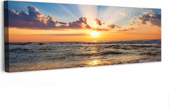 MuchoWow © Leinwandbilder 120x40 cm Decoration Bilder für die Wand Schlafzimmer Canvas Painting XXL Wanddekoration Panorama Großes Wandbild Strand - Sonnenunte