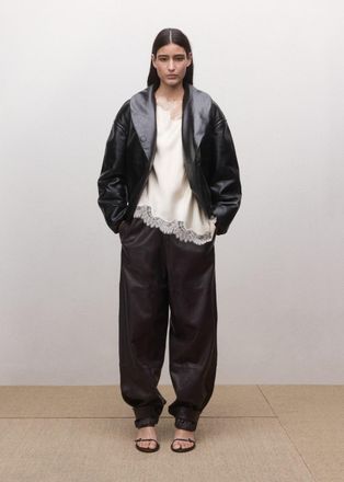 Mango Top satin&eacute; avec dentelle asym&eacute;trique &eacute;cru - Femme - S - MANGO