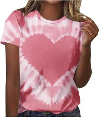 Generic T-shirt d&eacute;contract&eacute; &agrave; manches courtes et col rond pour femme Imprim&eacute; coeur Tie Dye | T-shirt d&eacute;t&eacute; doux et respirant pour un usage quotidien, les vacan