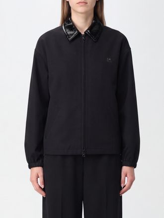 Courr&egrave;ges Cropped Baumwoll-Hemdjacke mit Lederkragen und Logo
