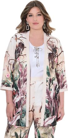 Miamoda Damen große Größen Übergrößen Plus Size Blusenjacke, leichte A-Linie, Safari-Druck vanille 54 842450150-54