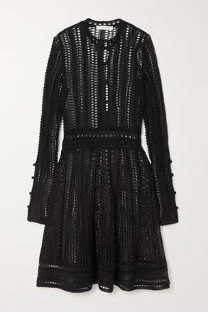 Chlo&eacute; Mini-robe En Lin M&eacute;lang&eacute; &Agrave; Mailles Crochet&eacute;es - Noir