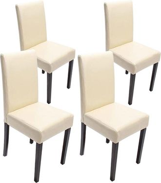 Hhg 4er-Set Esszimmerstuhl Stuhl K&uuml;chenstuhl Littau Leder, creme dunkle Beine