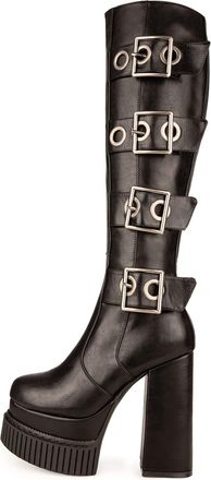 Lamoda Damen Misfits Knee High Boot, Black Pu, 36 EU
