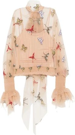 Blumarine Femme, Blouses et Chemises, Multicolore, Taille: 36 FR Blouse en maille brod&eacute;e de papillons