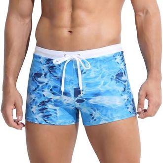 Feoya Short de bain pour homme &agrave; s&eacute;chage rapide - Imprim&eacute; tropical - Short de bain avec doublure en maille et cordon de serrage - Taille basse, bleu ciel, X