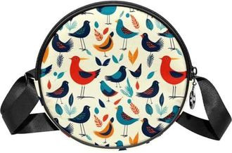 Generic Sac &agrave; bandouli&egrave;re rond pour femme, petit sac &agrave; bandouli&egrave;re motif oiseaux avec fermeture &eacute;clair, bretelles r&eacute;glables, sac &agrave; main rond d&eacute;contract&eacute; pour 