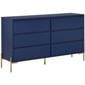 Vente-Unique Pascal Morabito - Commode 6 tiroirs - mdf et m&eacute;tal - Bleu laqu&eacute; et dor&eacute; - korasa de