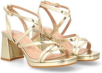 Shoes & Blues Sandales à talons pour femme avec design à fines bretelles croisées, élégantes pour événements, avec fermeture à boucle., or, 41 EU