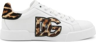Dolce & Gabbana Low-Top Sneaker - White And Leopard Leather Sneakers - Gr. 36,5 (EU) - in Wei&szlig; - f&uuml;r Damen