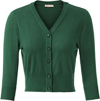 Belle Poque Cadigan Vintage Femme Laine Court Manche Longue Pull en Col V Classique,Vert Foncé (928-12),XL