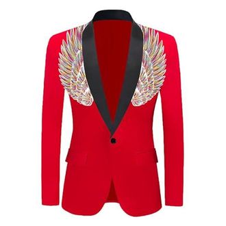 Generic Veste pour homme avec paillettes brod&eacute;es et ailes brod&eacute;es - Blazer - Col ch&acirc;le - Coupe ajust&eacute;e - &Eacute;l&eacute;gante - Motif dor&eacute; - Pour f&ecirc;te, mariage, sc&egrave;ne, ch