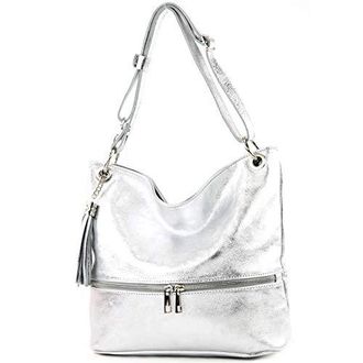 modamoda.de &eacute;paule ital/sac &agrave; bandouli&egrave;re en cuir T143, Couleur:argent