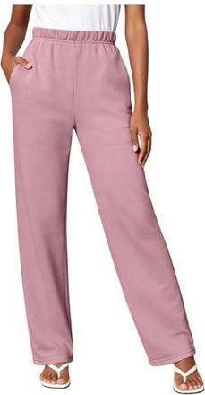 Generic Pantalon Palazzo &eacute;lastique pour femme - Coupe droite - Coupe droite - Taille haute - D&eacute;contract&eacute; - Jambes larges - Avec poches, Rose, 3XL