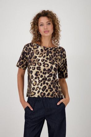 Monari T-Shirt Leoprint mit U-Boot-Ausschnitt