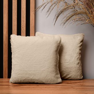 MG Design 2er Set Kissenbezüge 30 x 30 cm in Beige - mit Reißverschluss, langfloriges Kunstfell, extra weich & Cosy, pflegeleicht