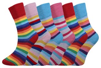 Bonjour 6 Paar Diabetiker-Socken f&uuml;r Damen, nicht elastisch, weich, weit, Baumwolle, f&uuml;r Diabetiker, gestreift, 4-7