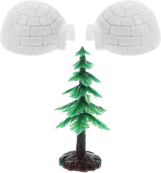 NUOBESTY Miniatur Eishaus Modell Satz mit 2 Kunststoff Iglus und 1 Kleiner Weihnachtsbaum Realistische Schneebau Dekoration f&uuml;r Schreibtisch und Weihnachtsdeko