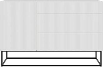 Selsey Kommode Schrank Aufbewahrungsschrank 140 cm Mit 3 Schubladen Und 1 Tür Weiß Schwarze Beine Veldio