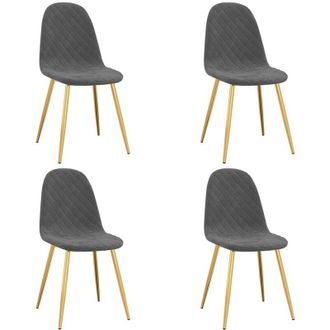 Les Tendances Chaise pieds métal doré et assise velours gris foncé Skyla - Lot de 4