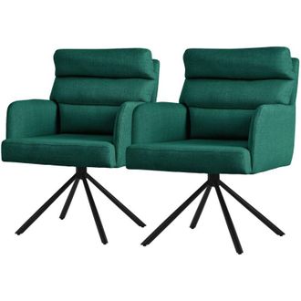 ML Design Esszimmerst&uuml;hle drehbar 2er Set Dunkelgr&uuml;n, Wohnzimmerst&uuml;hle mit Arm- und R&uuml;ckenlehne, Drehst&uuml;hle Auto-Position, Polsterst&uuml;hle mit Polyesterbezug &
