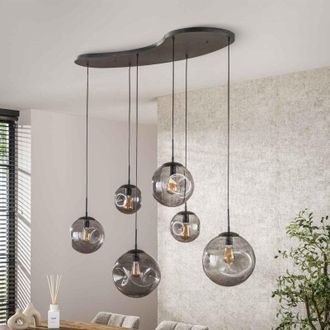 M&S Collection Suspension organique 6 lampes 135x60x150 cm en verre fum&eacute; noir