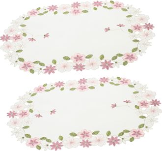 Garneck 2 Stück Handbesticktes ländliches Tischset mit Hohlem Spitzen Design Rustikaler Europäischer Stil Schützende Blumen untersetzer für Hochzeit Familiene