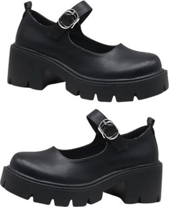 Yarnow Chaussures Femme Talon &Eacute;pais &agrave; Boucle Style R&eacute;tro Printemps Automne Talon Stable et Confortable Design Classique pour Travail et Shopping &Eacute;l&eacute;gant