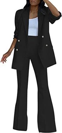 Generico Tailleur Femme Offres du Jour Fêtes Cérémonie Formelle Blazer & Pantalon Élégant Business Complet Blazer Manches Longues Couleur Unie Grande Taille Ve